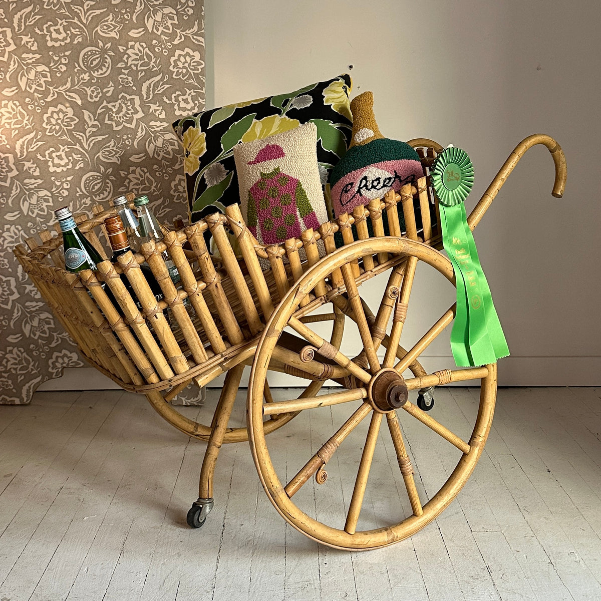 Vintage Wheeled Bamboo Bar Cart – Madcap Cottage