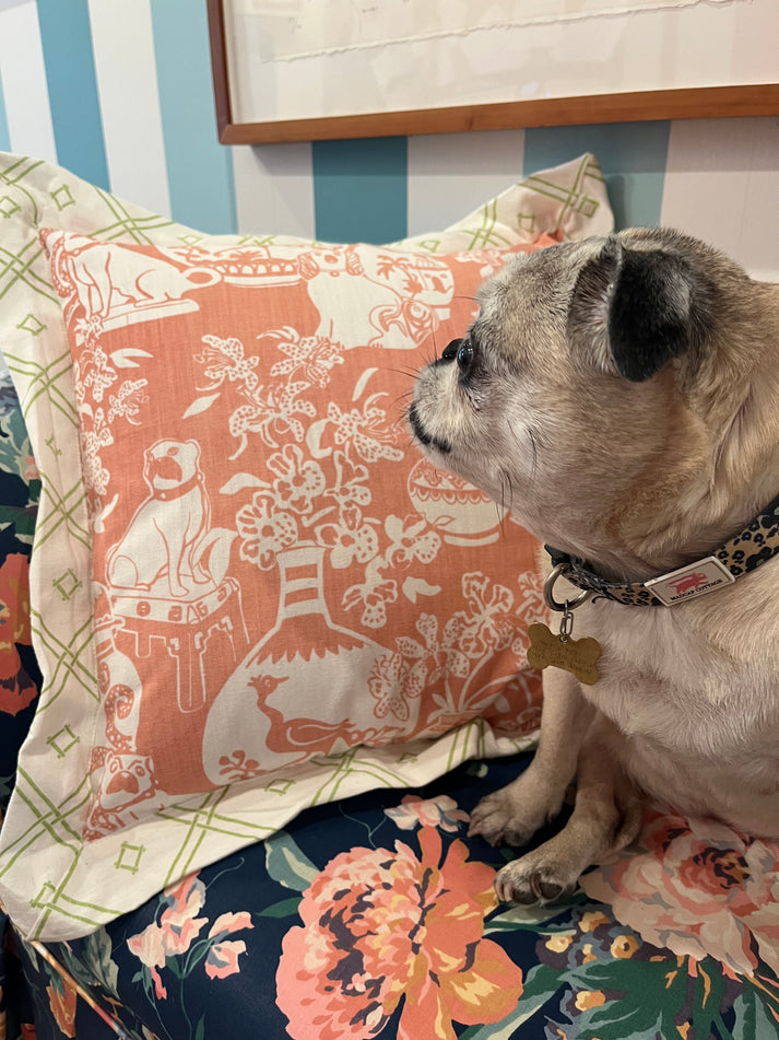 Fabulous Foo Dogs Coral-Hued Throw Pillow – Madcap Cottage